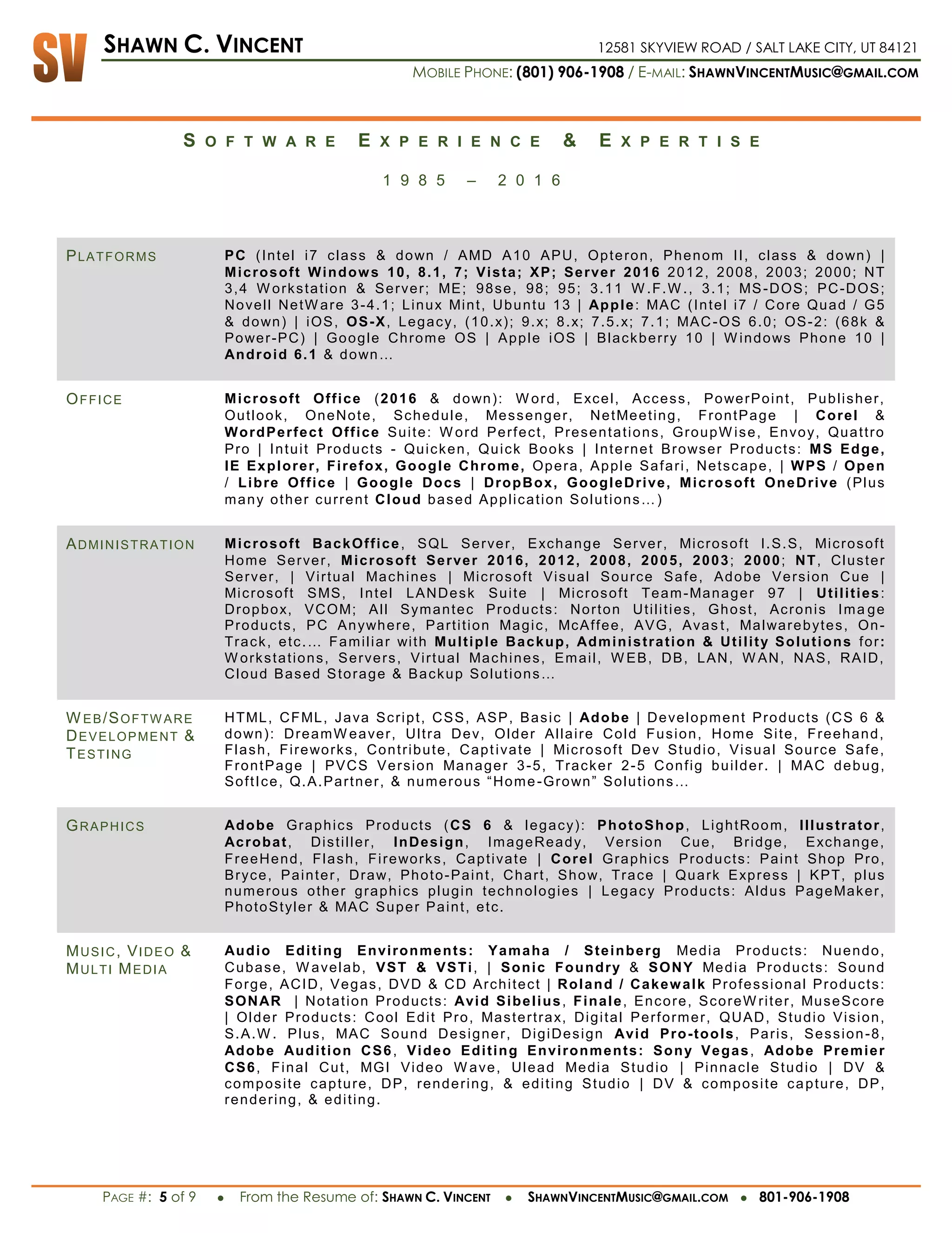 Shawn Vincent - Resume - FULL - 7-1-2016 | PDF