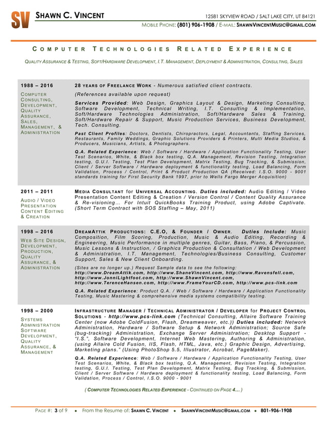 Shawn Vincent - Resume - FULL - 7-1-2016 | PDF