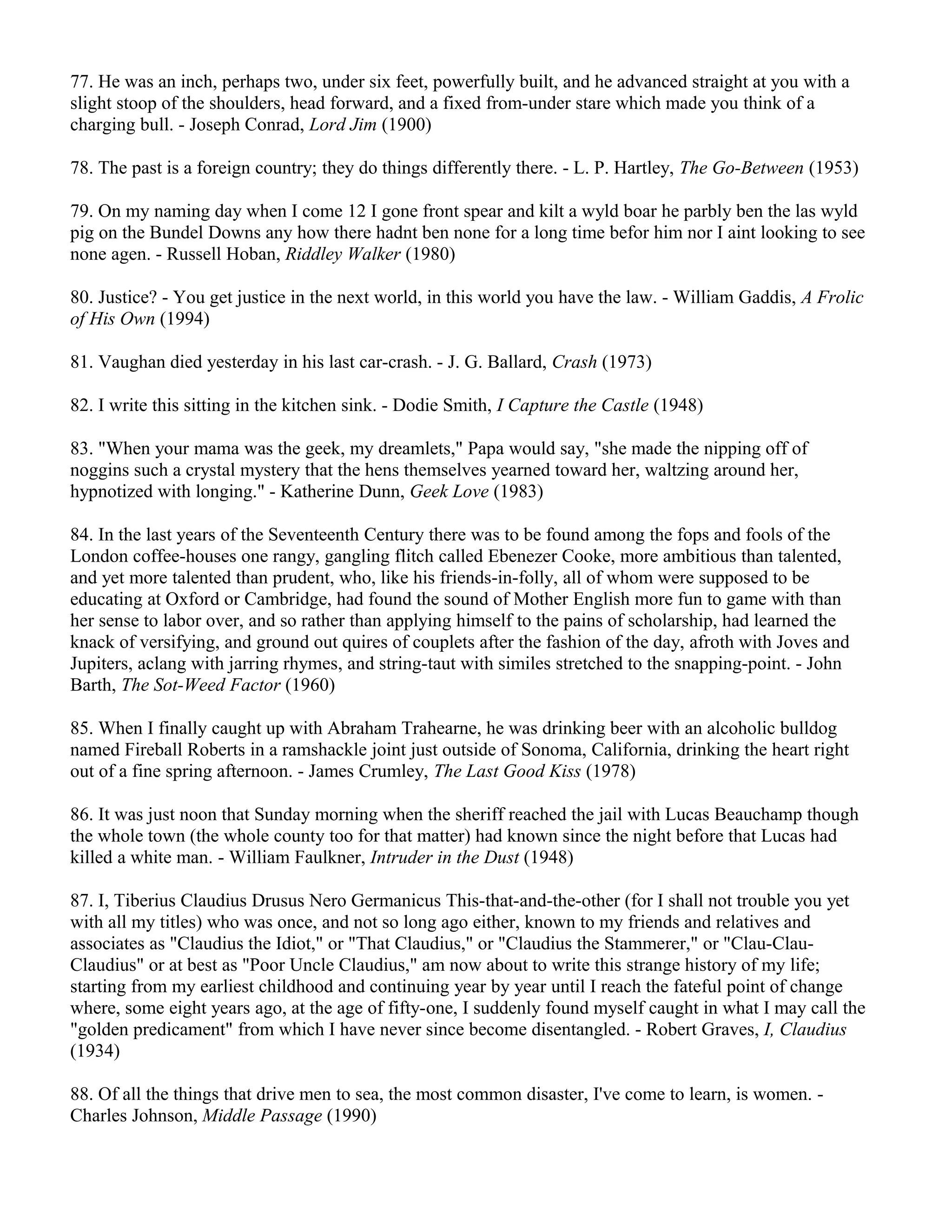 100 best first lines from novels | DOC | Fiction | Books and Literature