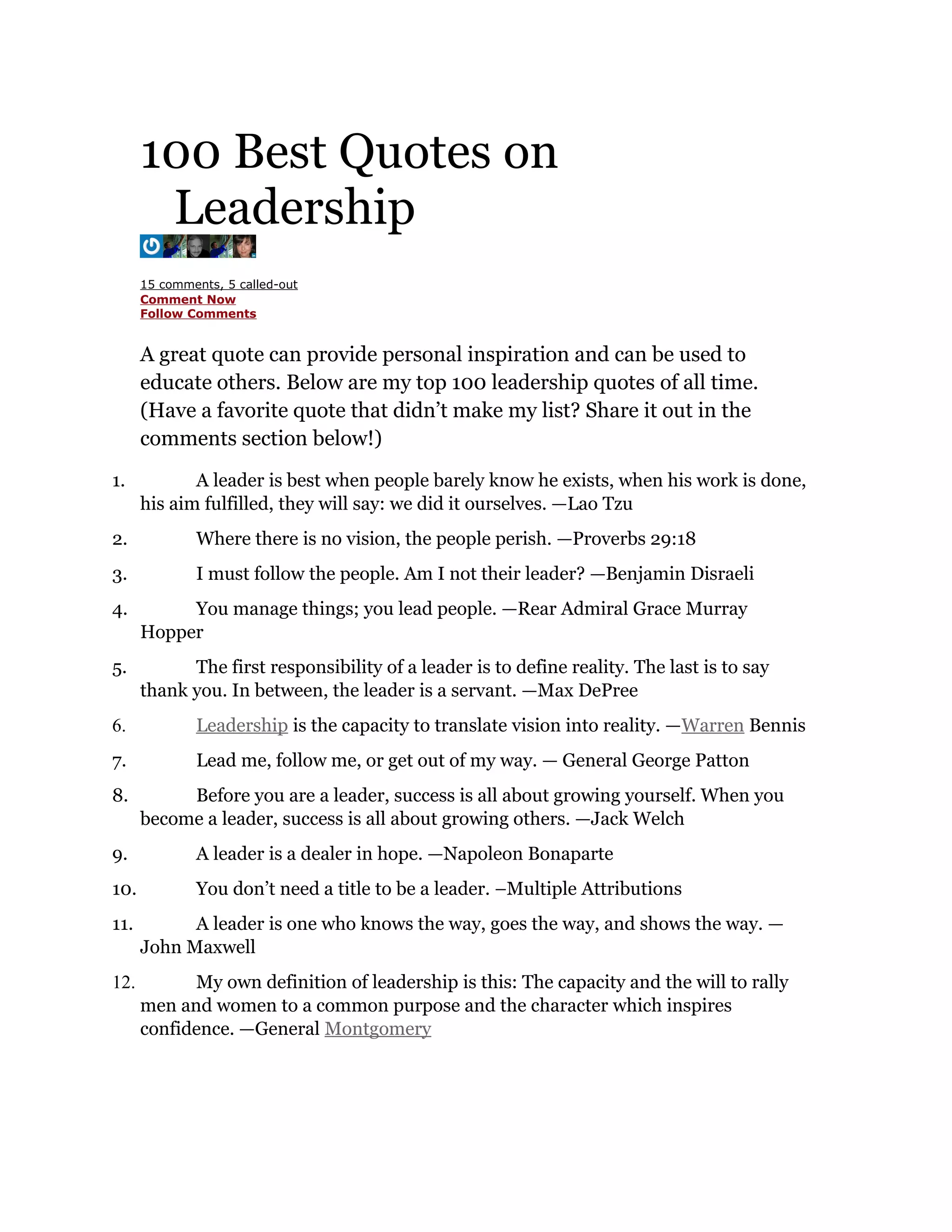 100 best quotes on leadership | DOC