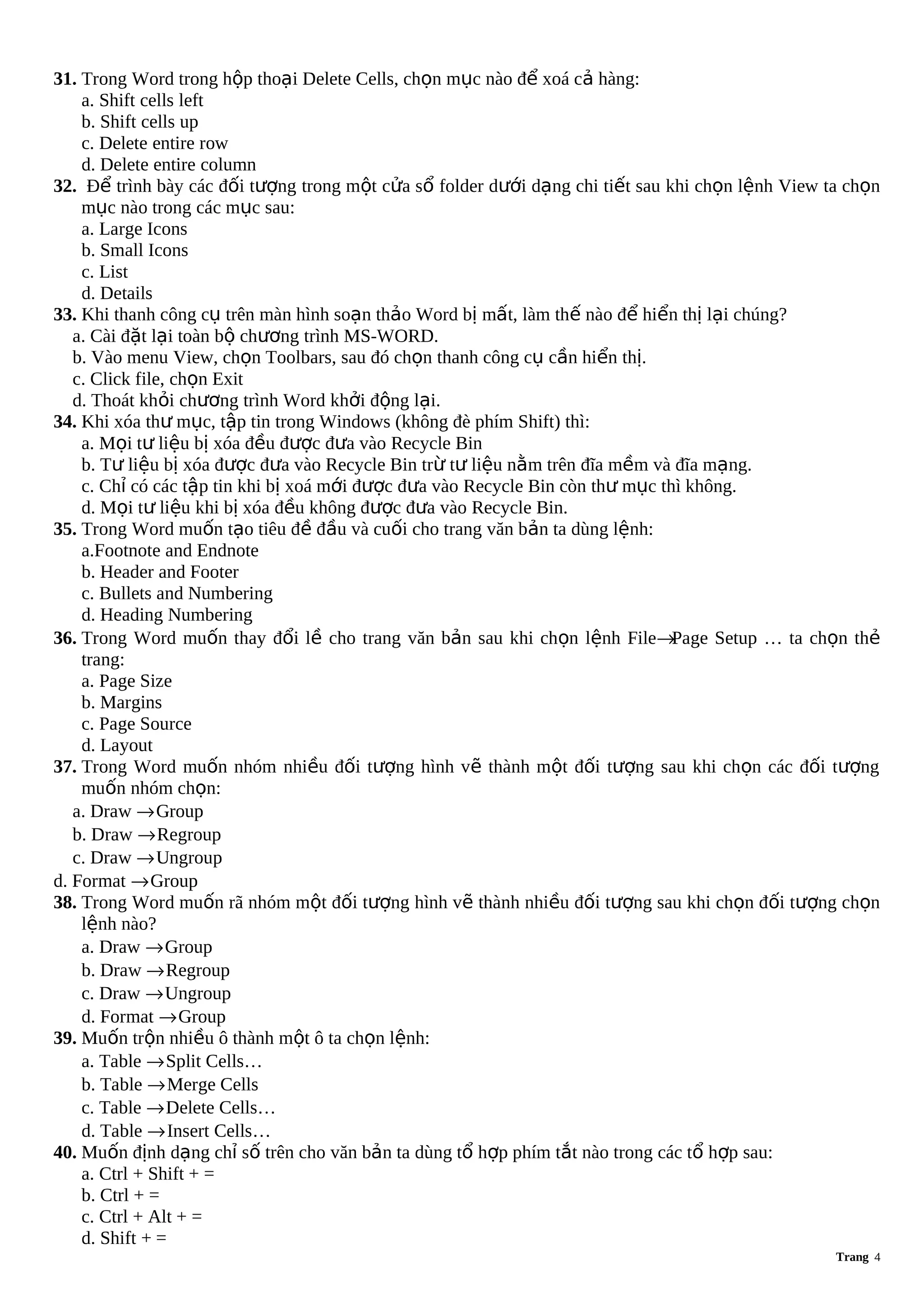 100 cau hoi trac nghiem tin hoc van phong | PDF