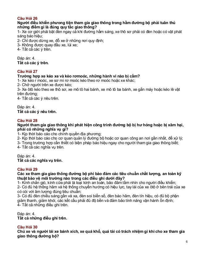 100 cau hoi va dap an ve an toan giao thong