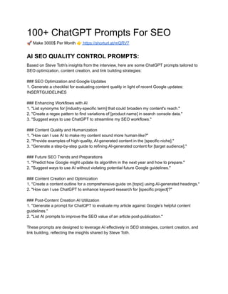 100+ ChatGPT Prompts for SEO Optimization | PDF