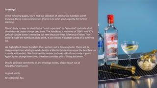100 Classic Cocktails BarSmarts. Cocktails BarSmarts | PDF