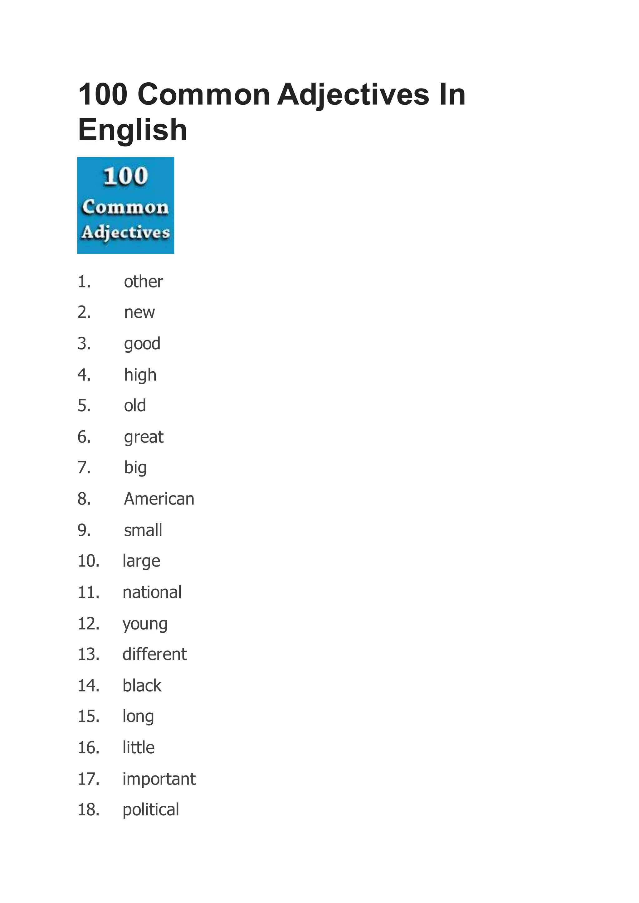 100 common adjectives in english | PDF