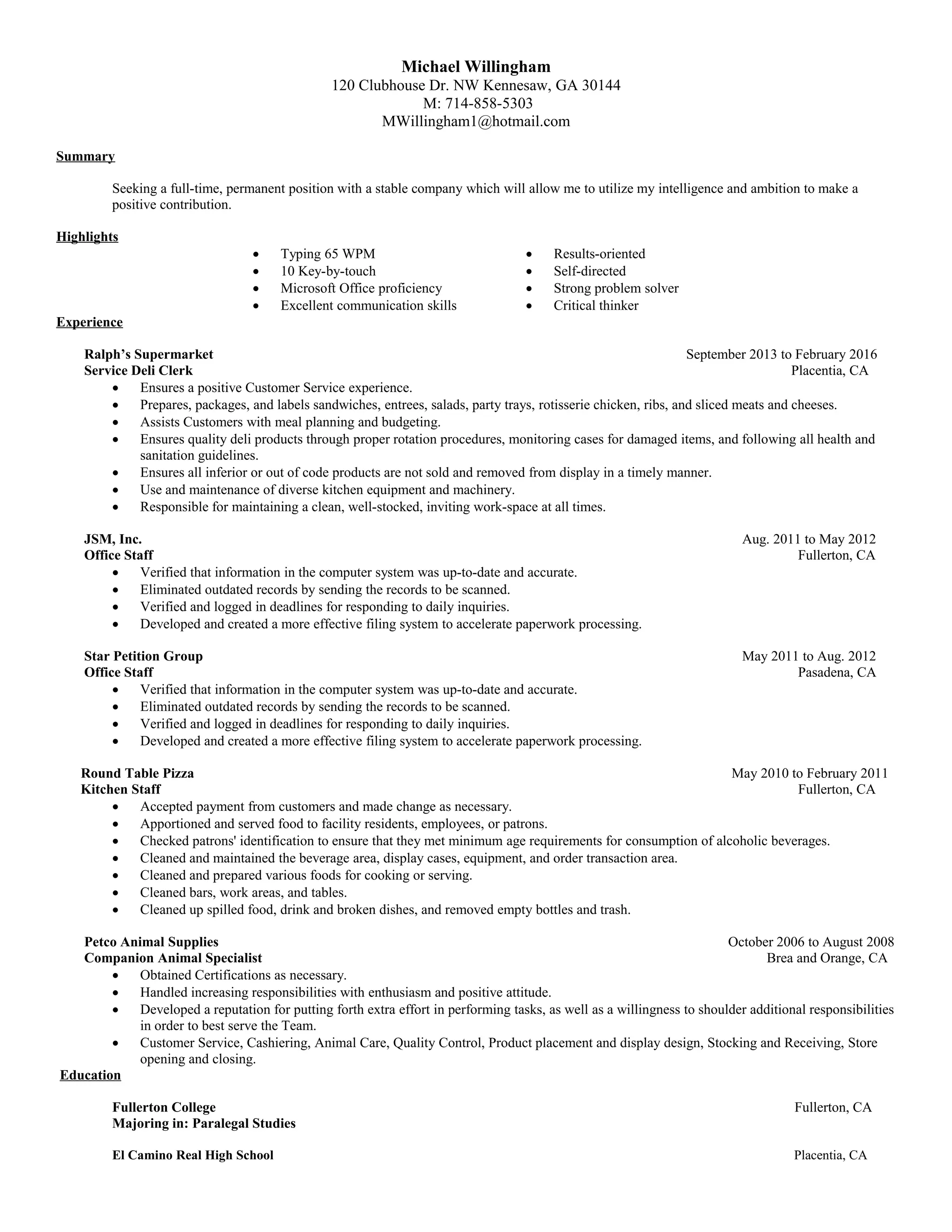 Michael Willingham Resume 6-2016 | PDF
