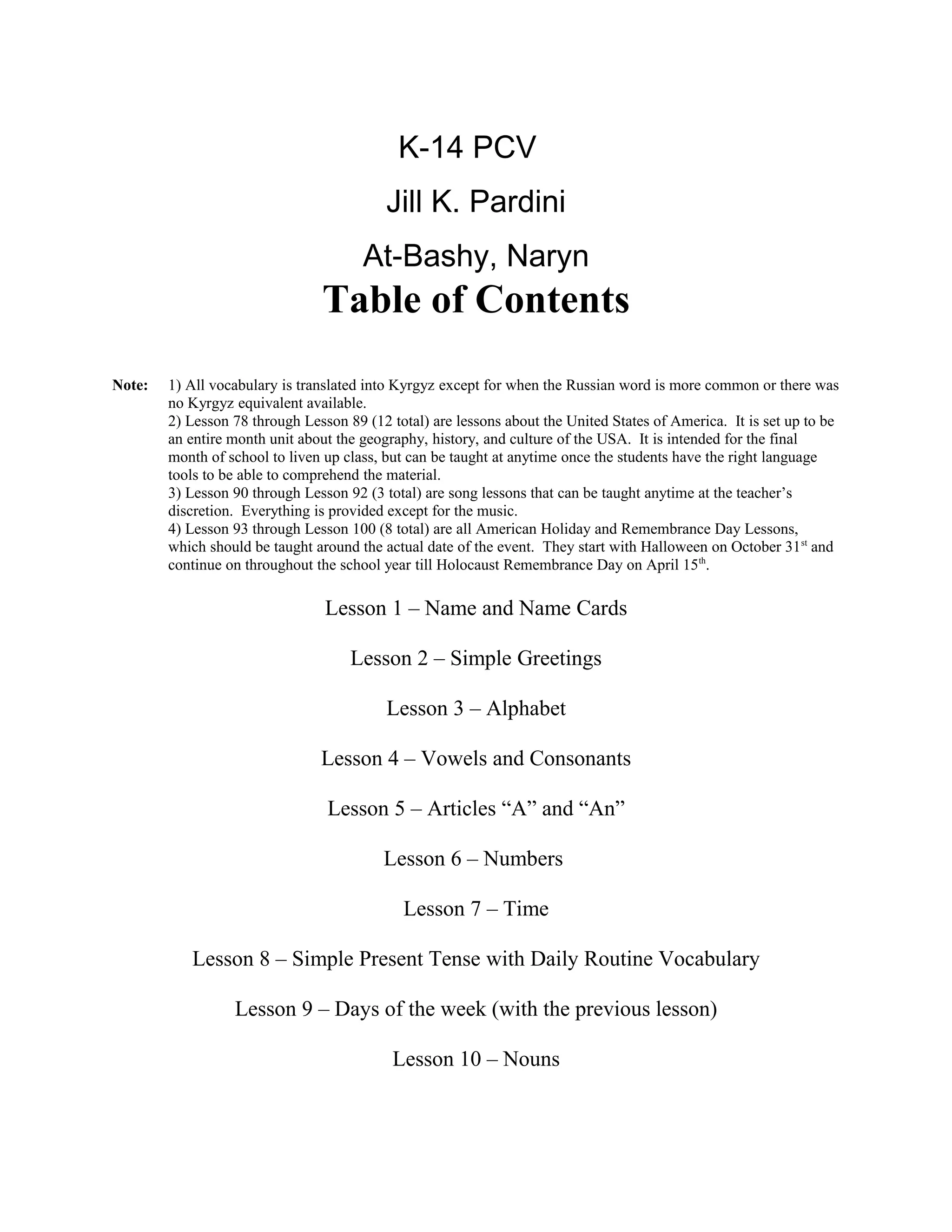 100 Lesson Plans (Parts of Speech) | DOC