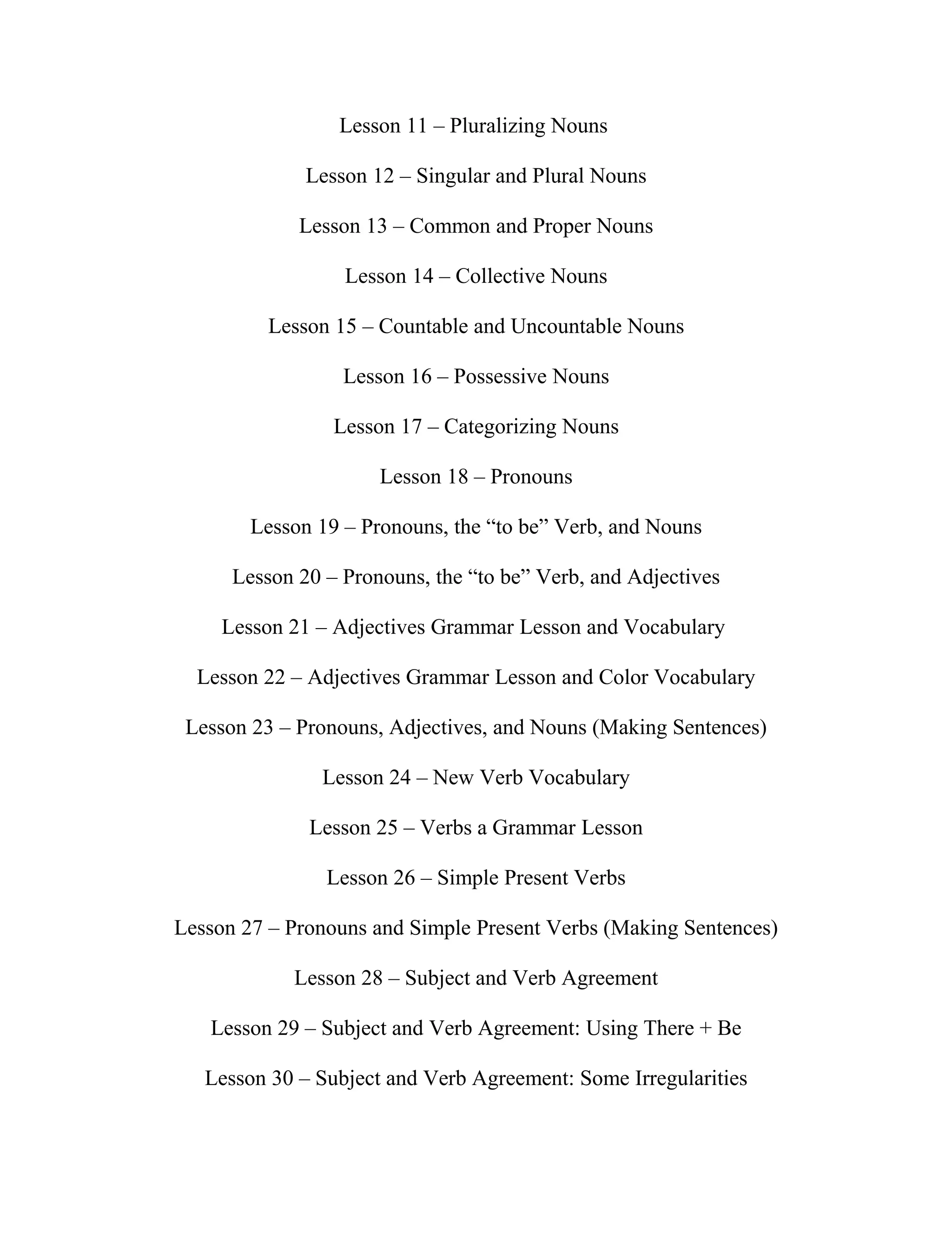 100 Lesson Plans (Parts of Speech) | DOC