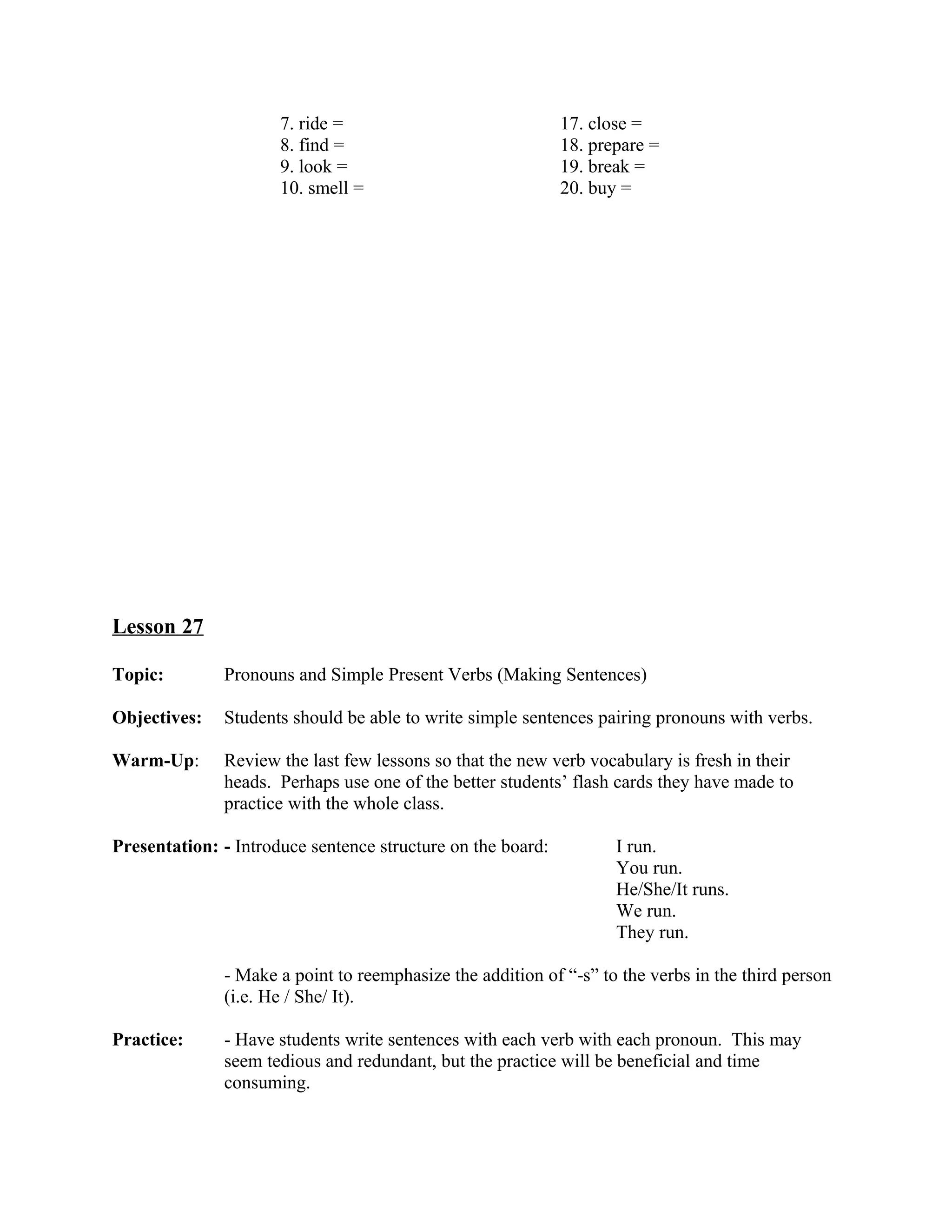 100 Lesson Plans (Parts of Speech) | DOC