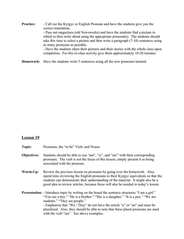 100 Lesson Plans (Parts of Speech) | DOC | National & Civic Holidays ...