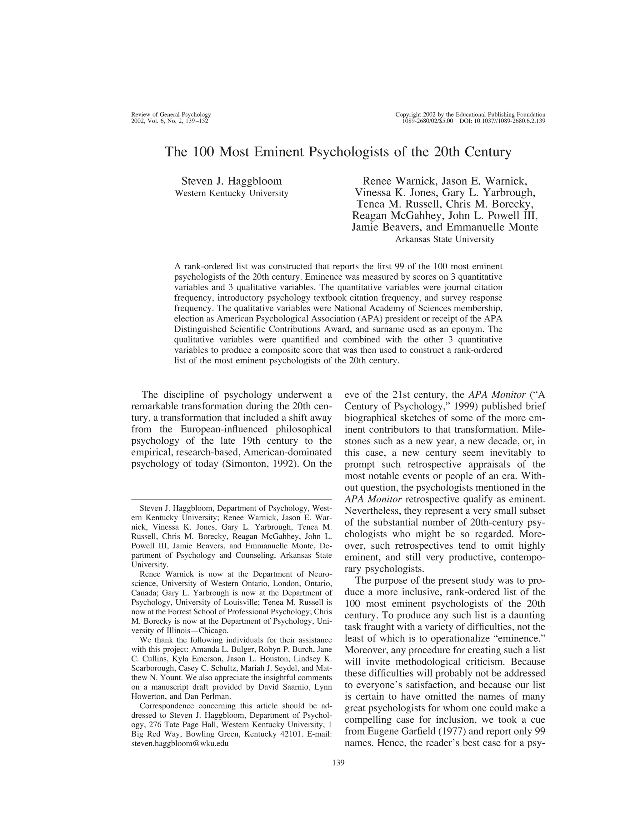 100 famous psychologists | PDF