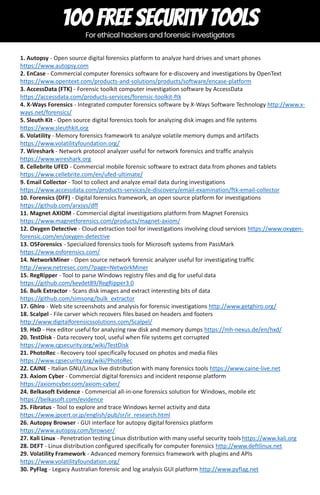 100 Free Security Tools For ethical hackers and forensic investigators.pdf | Operating Systems ...