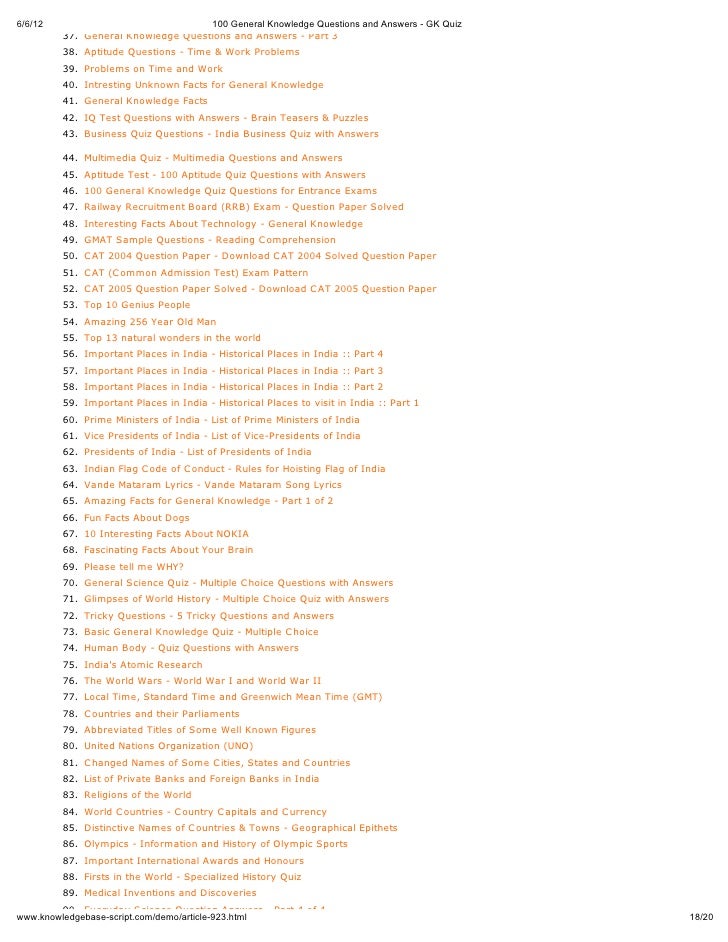 General Knowledge 100 Questions And Answers Knowledge General Knowledge 100 Questions And Answers Knowledge