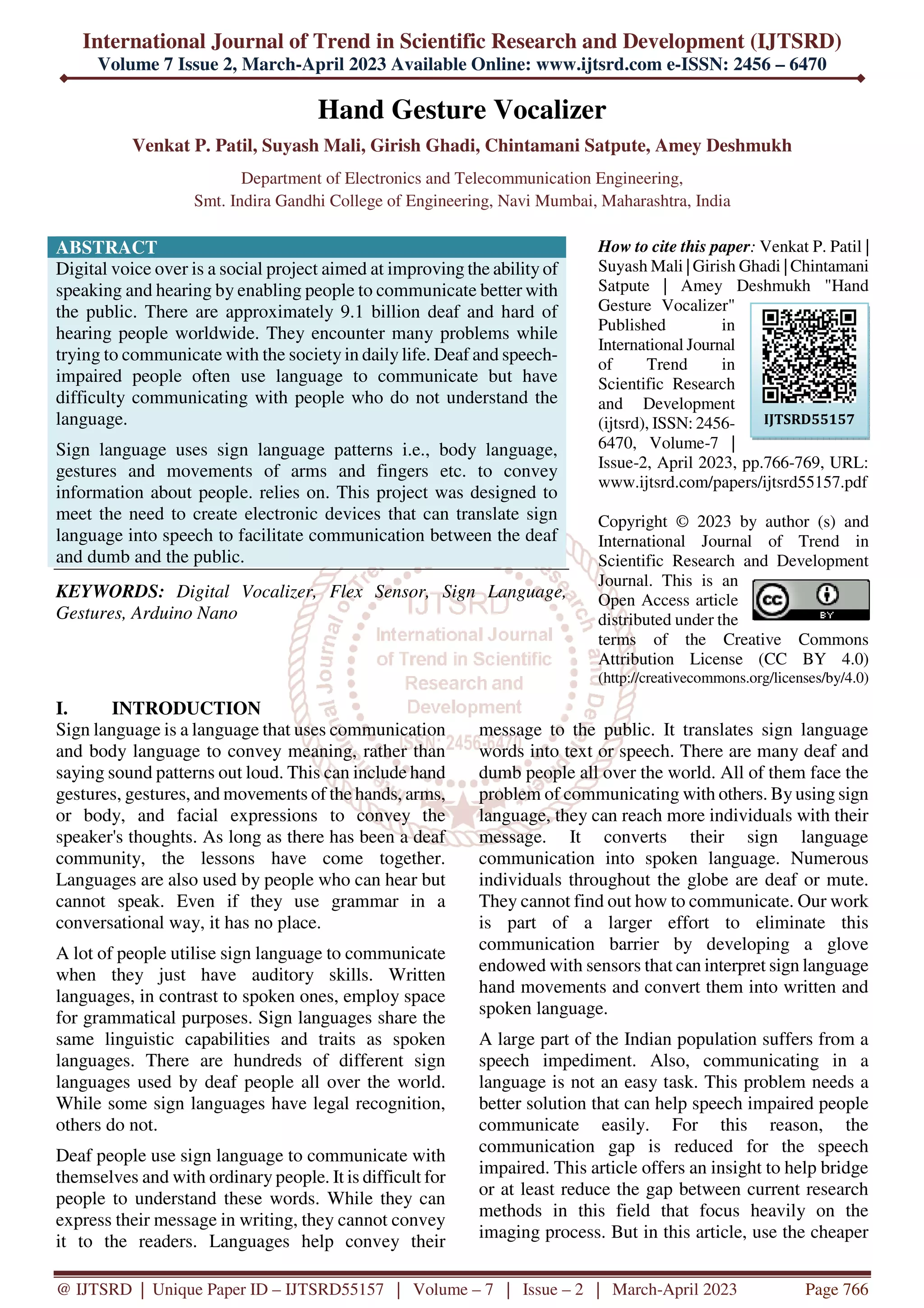 Hand Gesture Vocalizer | PDF