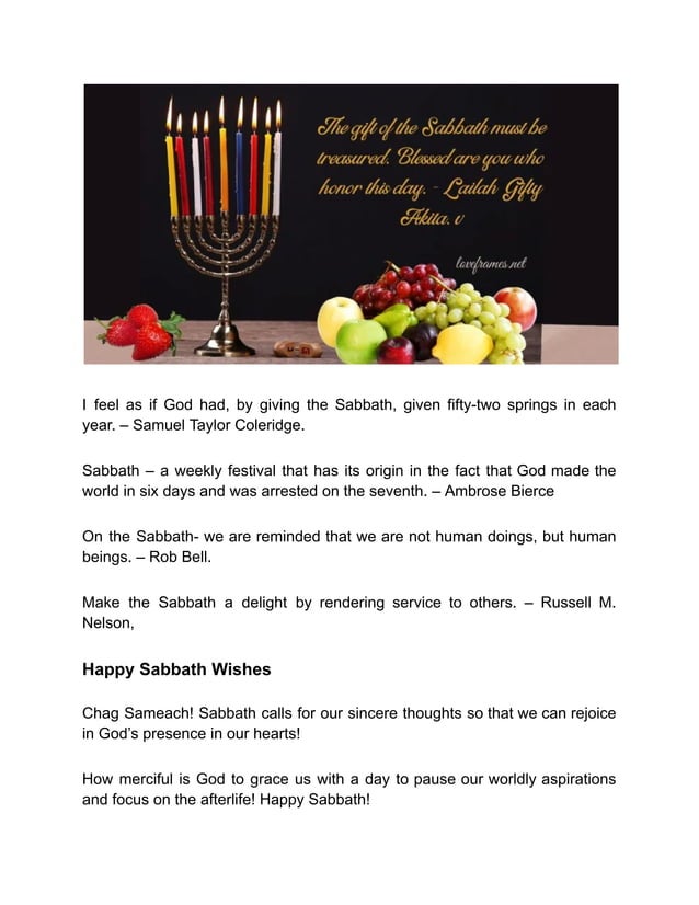 100+ Happy Sabbath Quotes, Wishes and Greetings.pdf | Judaism ...