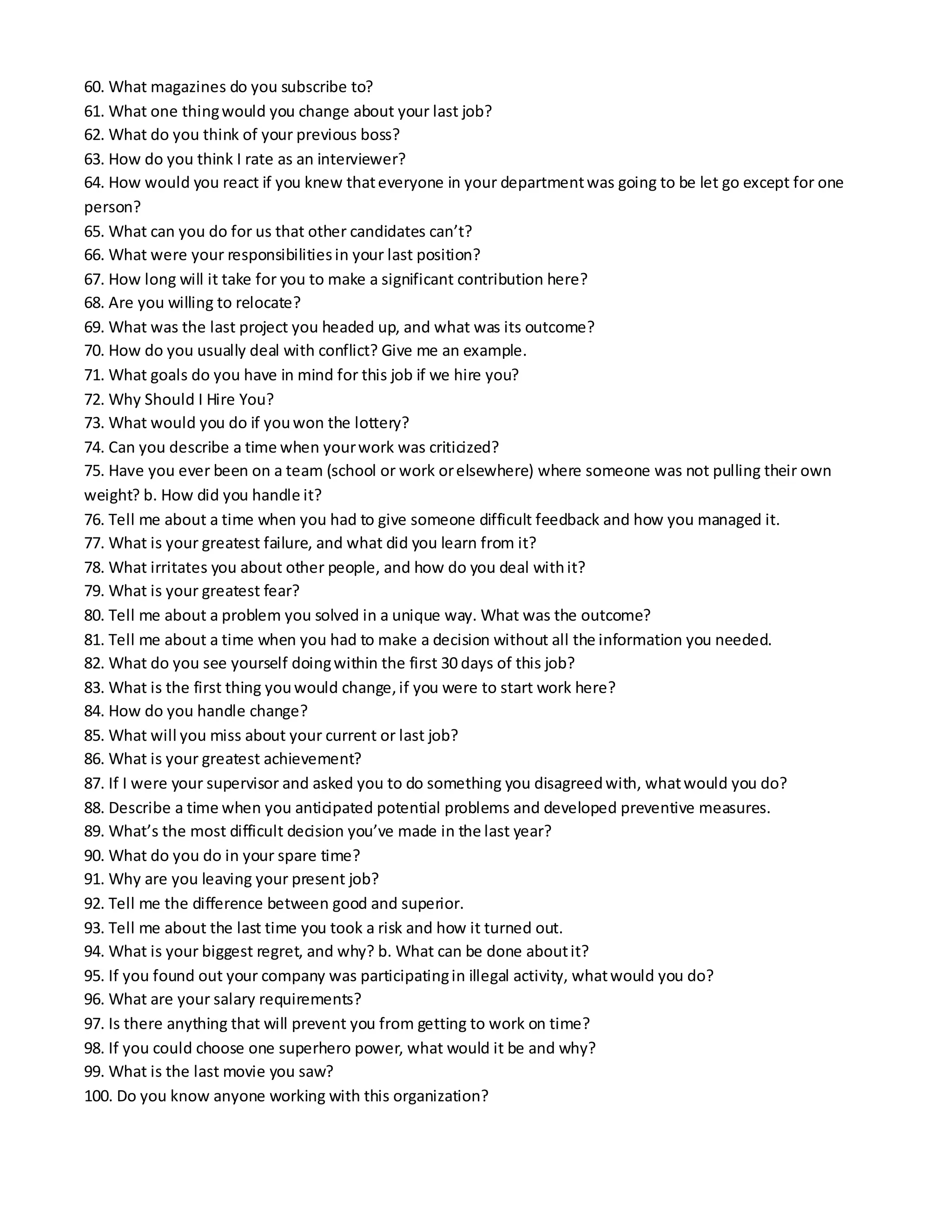 100 interview questions you should not ignore | PDF | Resume Writing ...