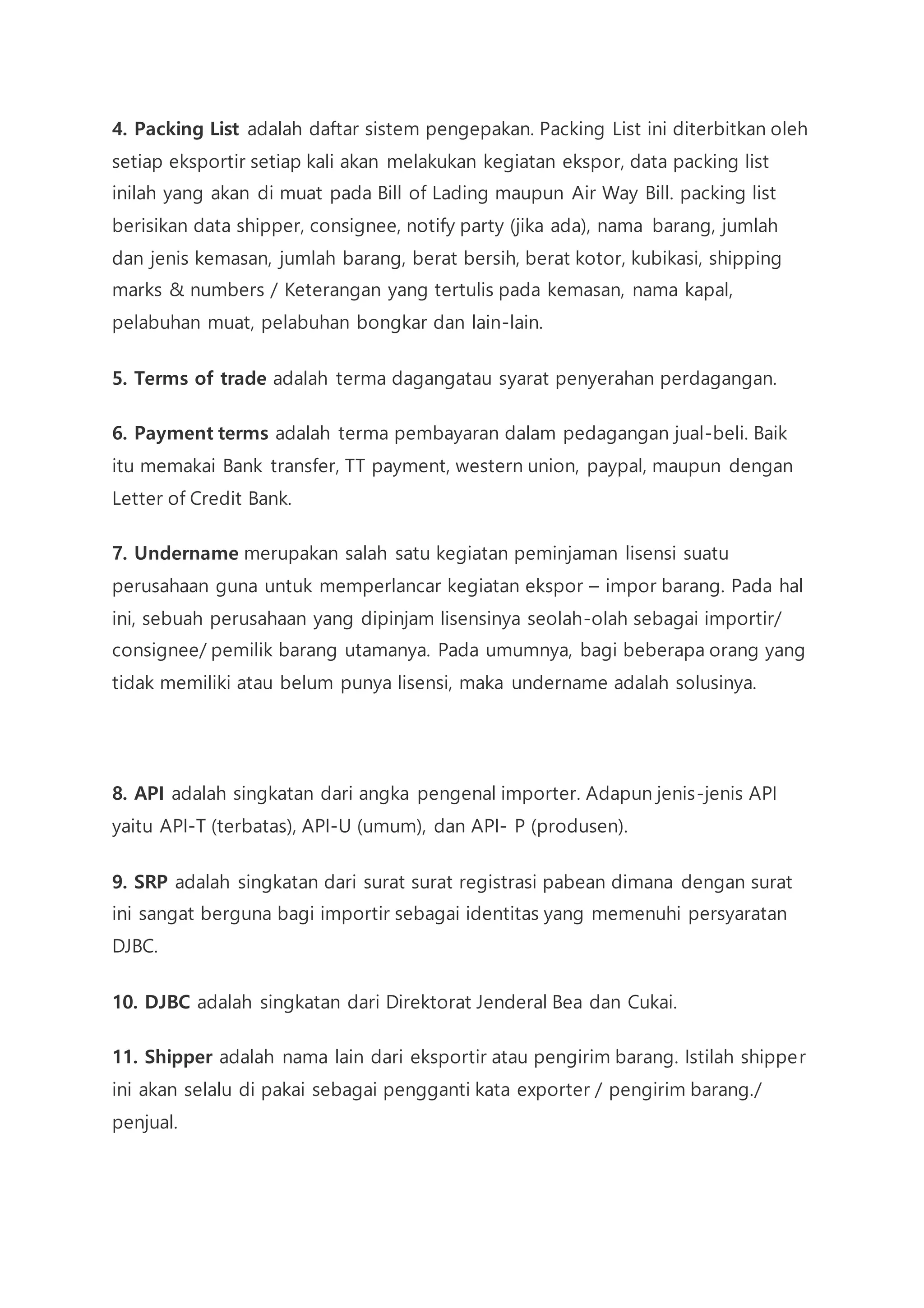 100 istilah dalam ekspor impor yang wajib diketahui | DOCX