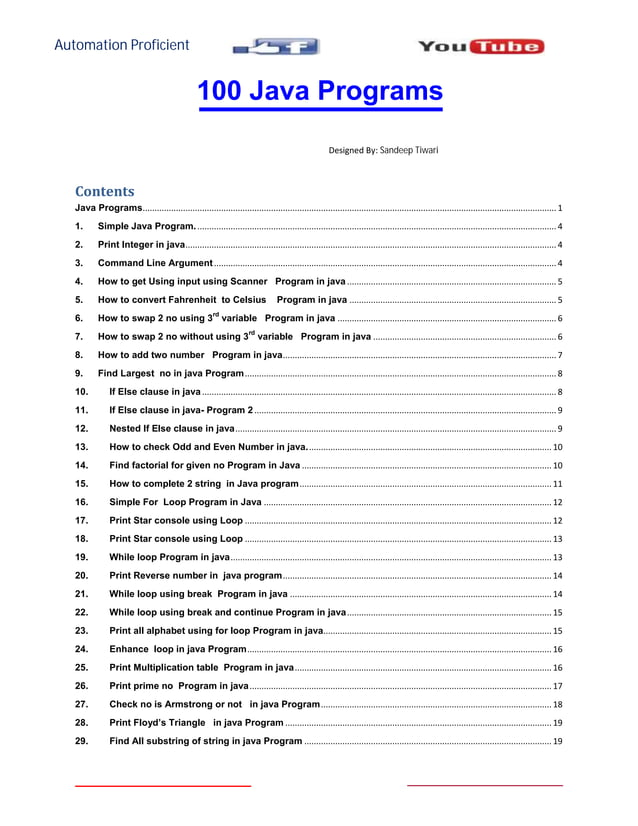 100 JAVA Programs-1.pdf | Programming Languages | Computing