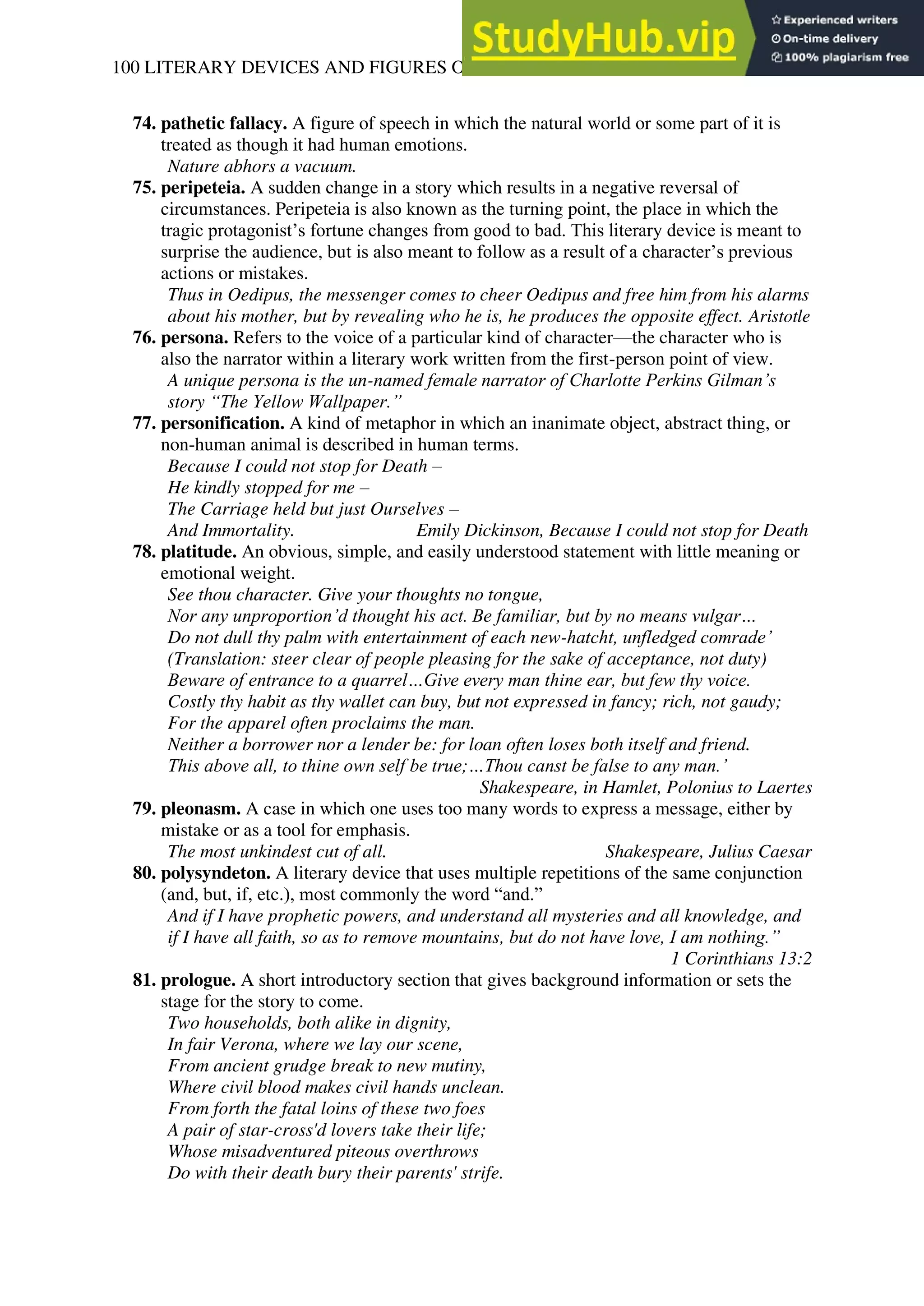 100 Literary Devices And Figures Of Speech | PDF