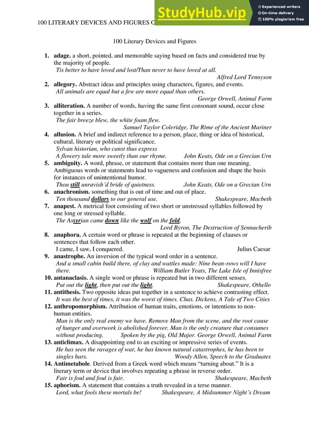 100 Literary Devices And Figures Of Speech | PDF | Humor and Satire ...