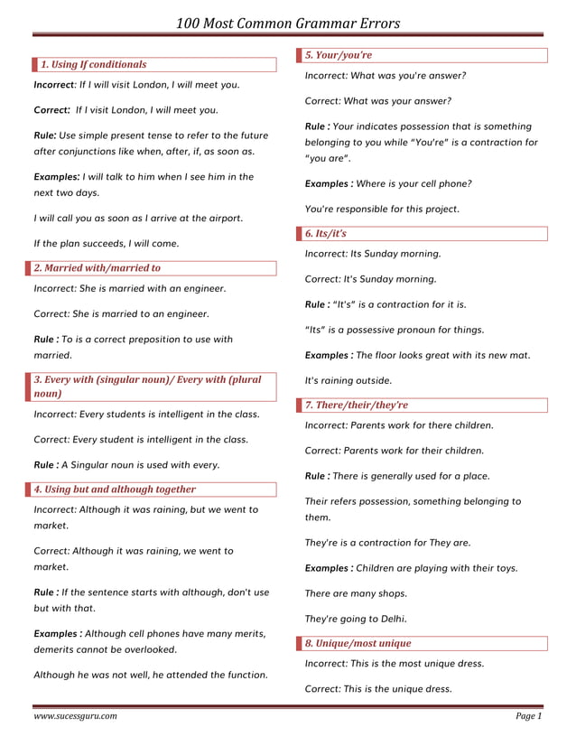 100 most common grammar errors | PDF