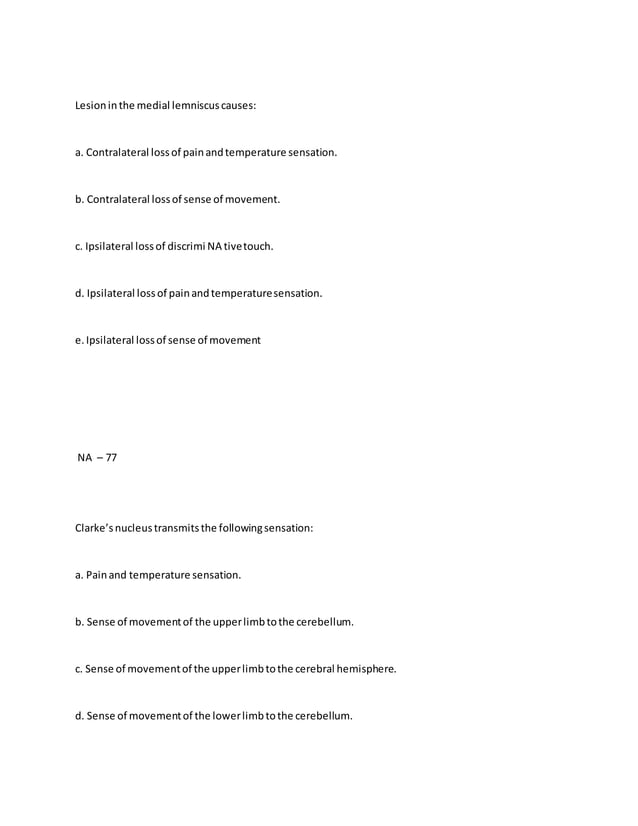 100 neuroanatomy practice questions | DOCX