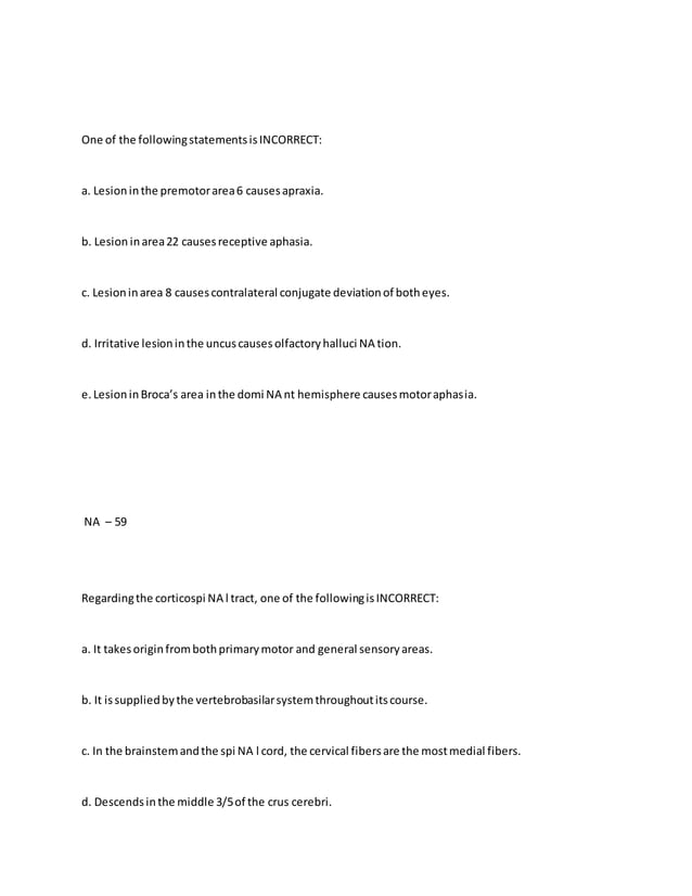 100 neuroanatomy practice questions | DOCX
