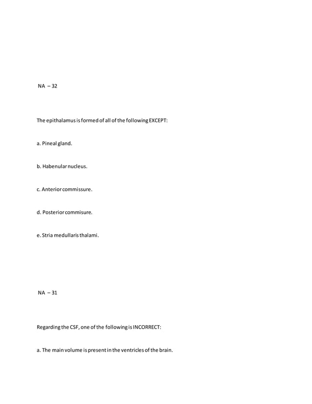 100 neuroanatomy practice questions | DOCX