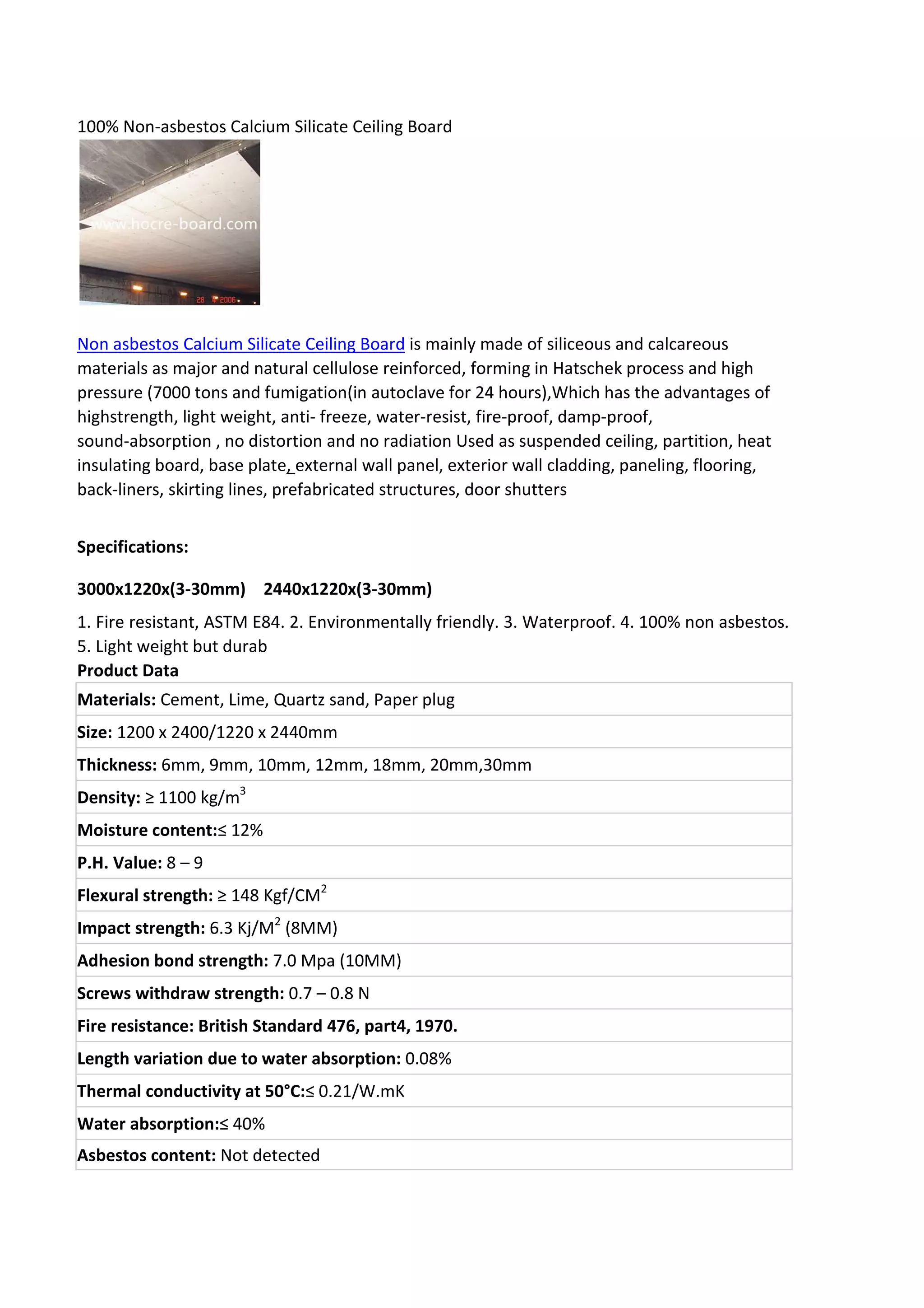100% non asbestos calcium silicate ceiling board | PDF