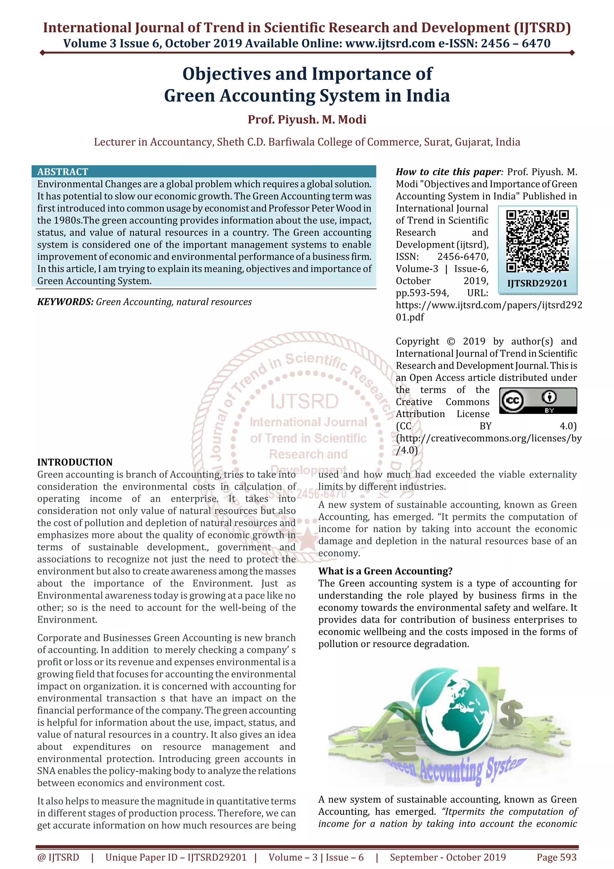 Objectives and Importance of Green Accounting System in India | PDF