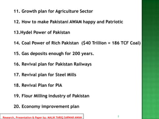 Pakistan Growth and Development Efforts 100 plans for Developent of ...
