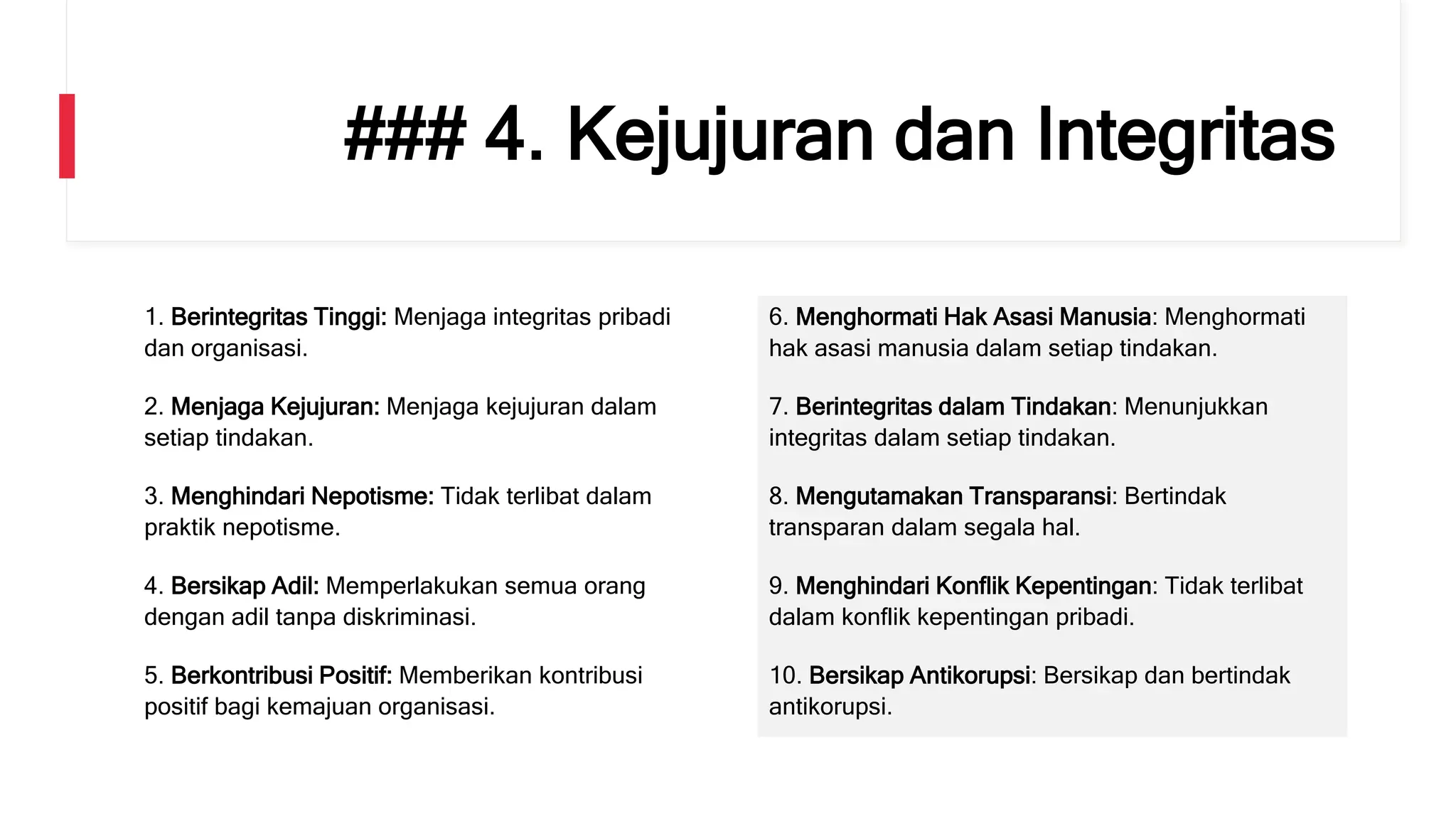 100 poin ASN berintegritas dalam 10 kategori nilai-nilai. | PPT
