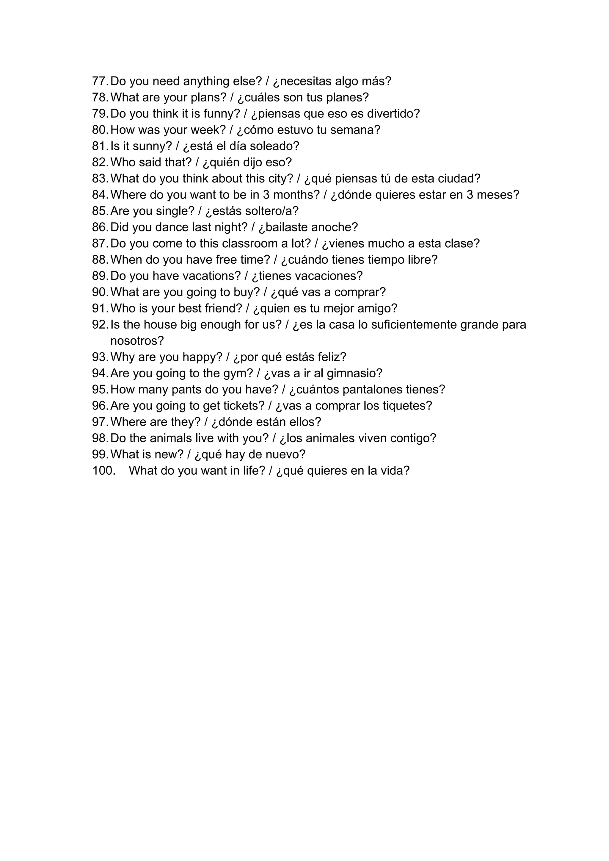 100 preguntas en ingles | PDF