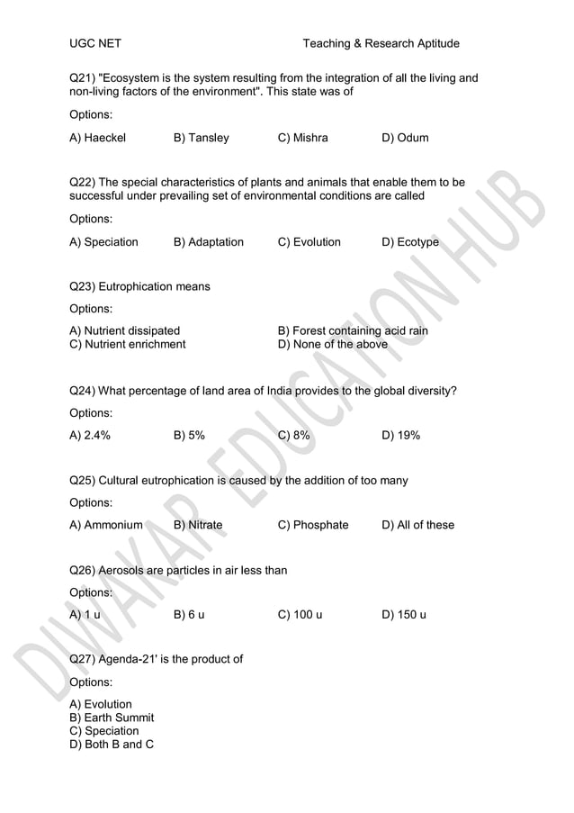 PEOPLE & ENVIRONMENT MCQ FOR UGC-NET PAPER-1 | PDF