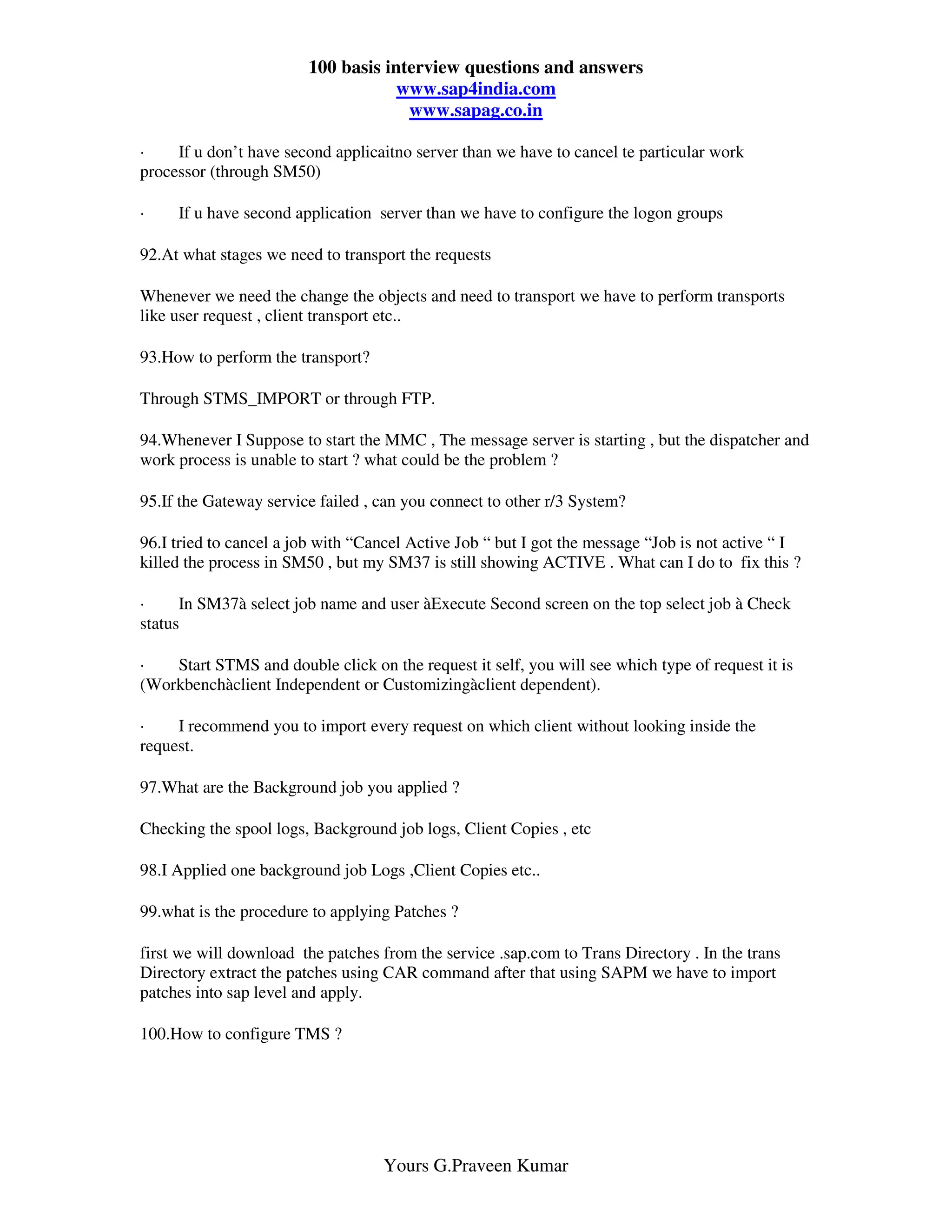 100 sap basis_interviwe_questions | PDF