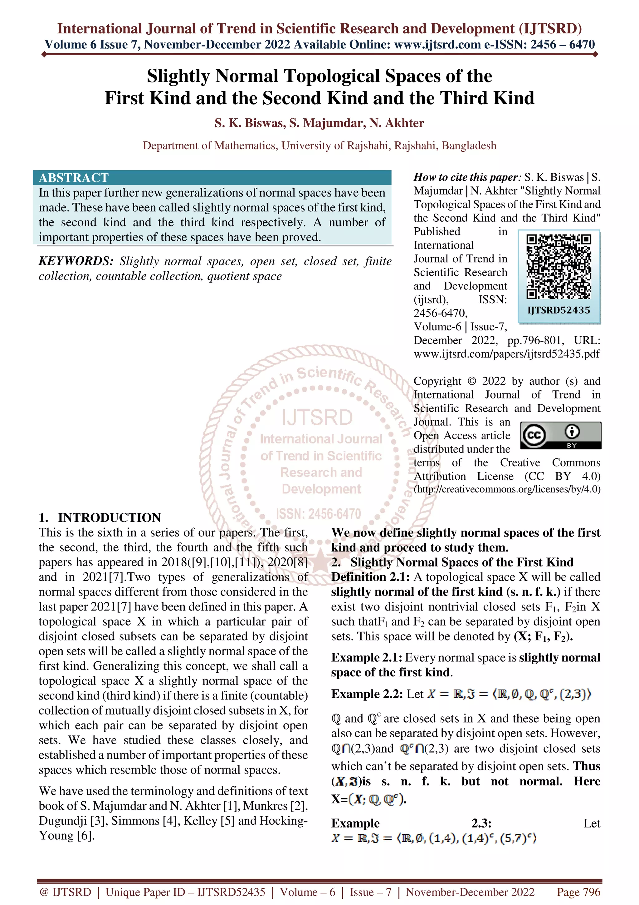 Slightly Normal Topological Spaces of the First Kind and the Second Kind and the Third Kind | PDF