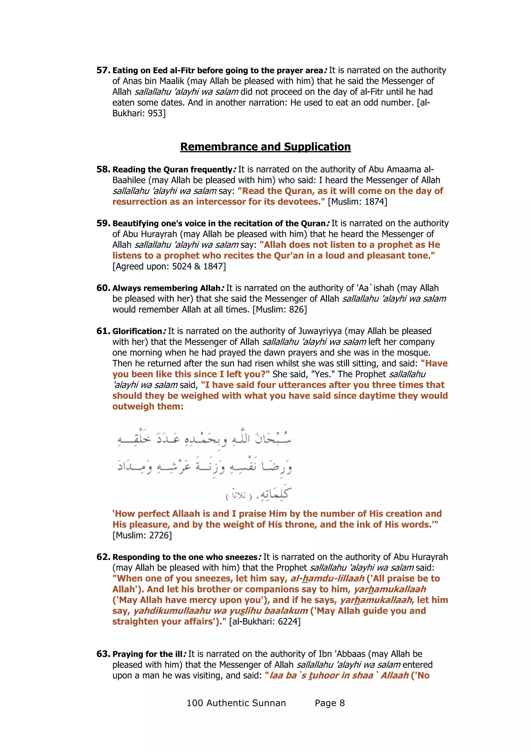 100 Sunnah Acts | PDF