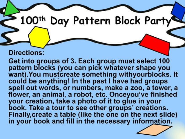 100th day of school pattern blocks | PPTX