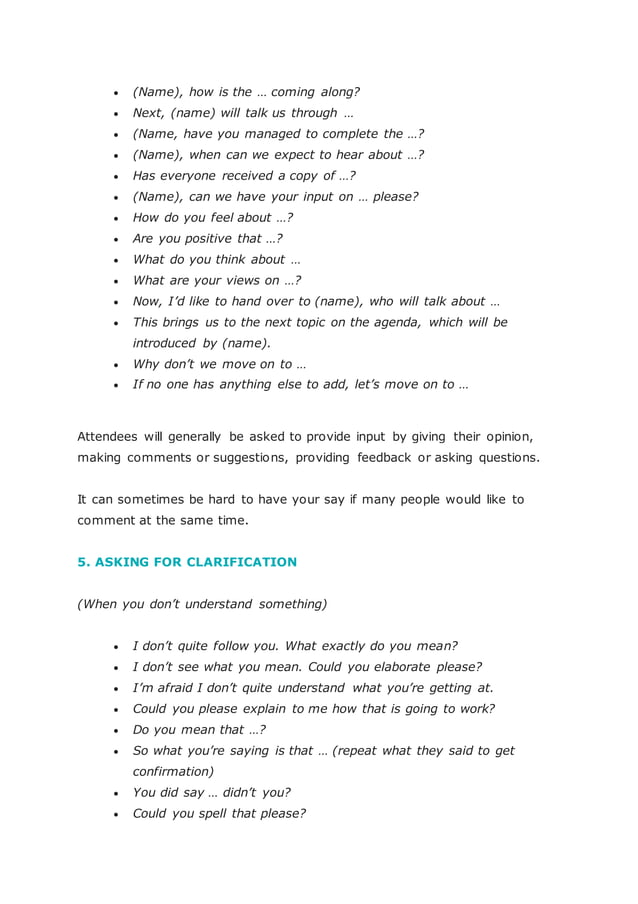 100+ useful phrases for running a Business Meeting | DOCX | Resume ...