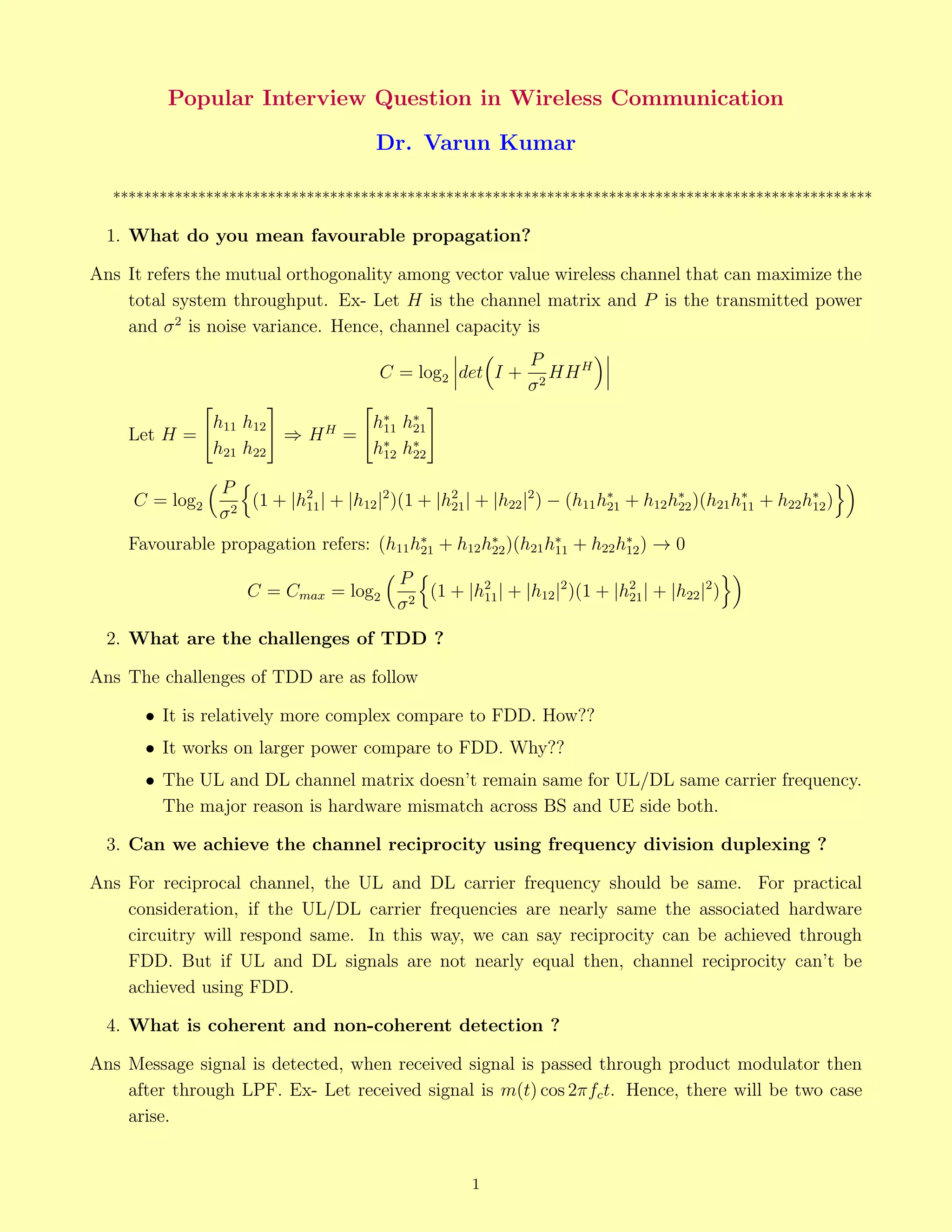 Popular Interview Wireless Question with Answer | PDF