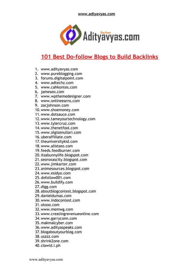 101 best-do-follow-blogs-to-build-backlinks | DOC | Social Networking | Internet