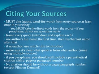 Research Paper: Citing Your Sources | PPTX