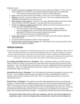 Essay 1 - Responding to Film | DOCX | Homework and Study | Education