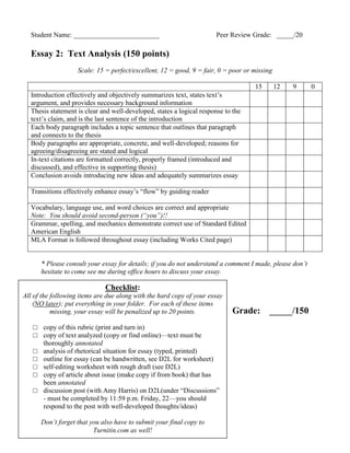 ENG 101 - Essay 2 - Text Analysis | DOCX | Educational Assessment ...