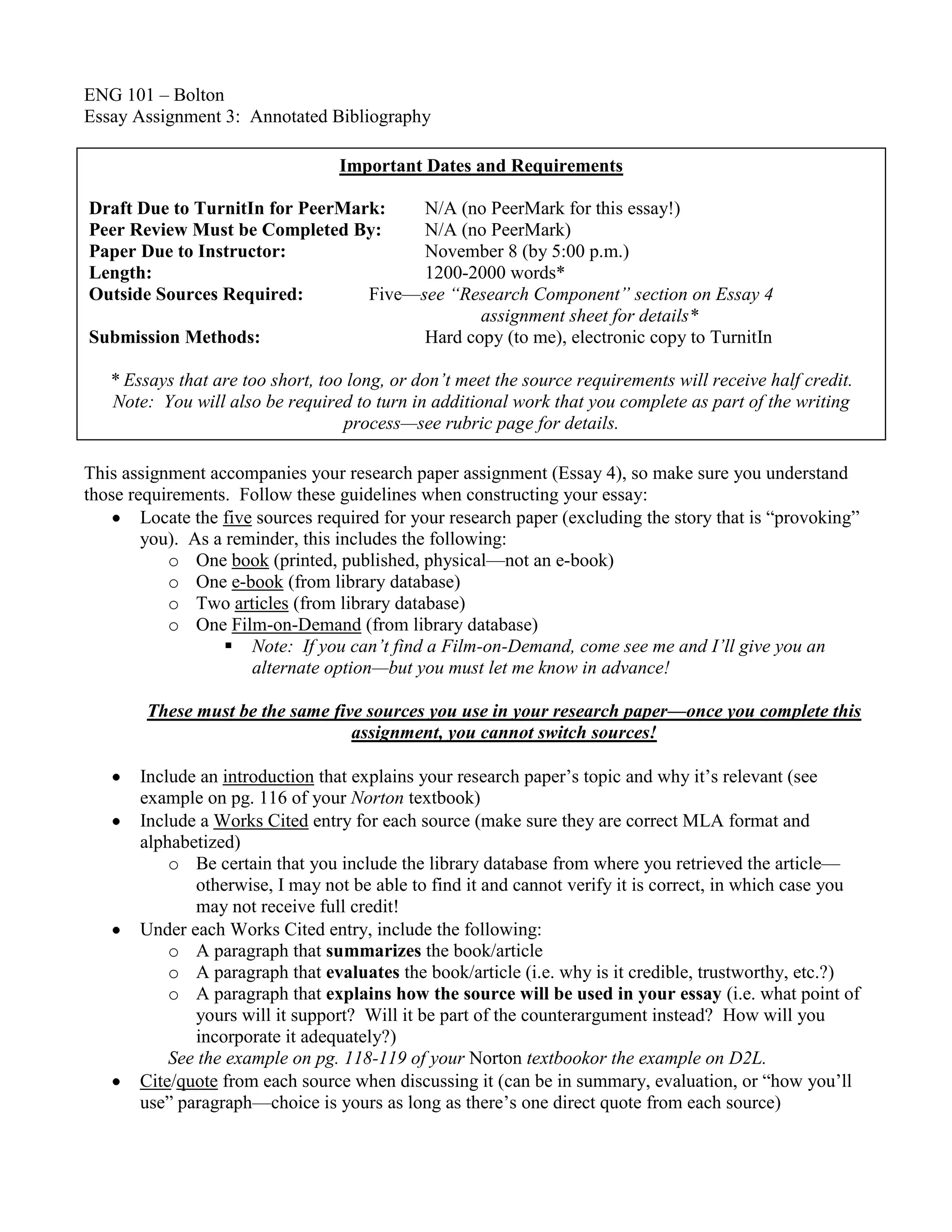 ENG 101 -- Essay 3 Annotated Bibliography | DOCX