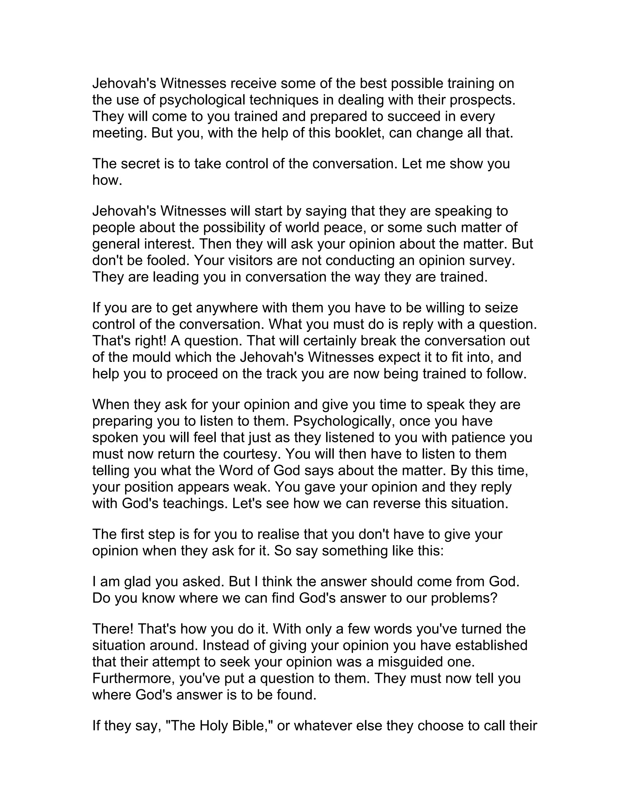 101 Questions for Jehovah Witnesses | PDF