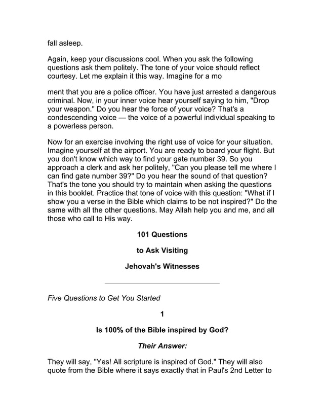 101 Questions for Jehovah Witnesses | PDF