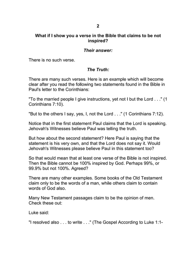 101 Questions for Jehovah Witnesses | PDF