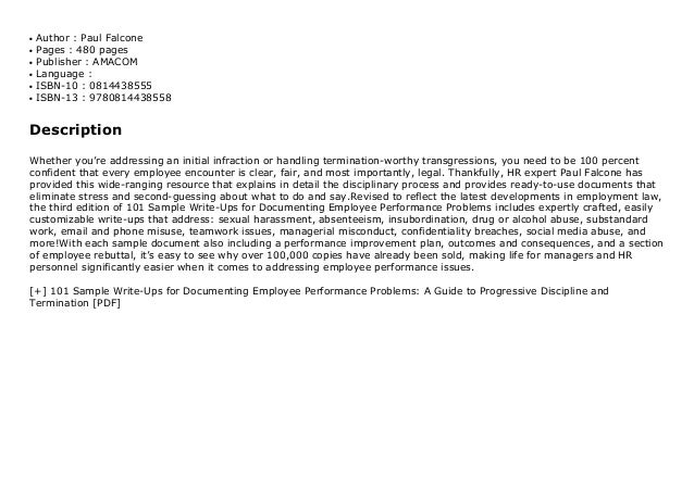 101 Sample Write-Ups for Documenting Employee Performance Problems: A ...