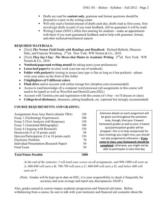 English 101 Syllabus Fall 2012 | DOCX